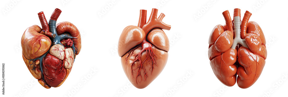Realistic human heart anatomy model set isolated on transparent ...