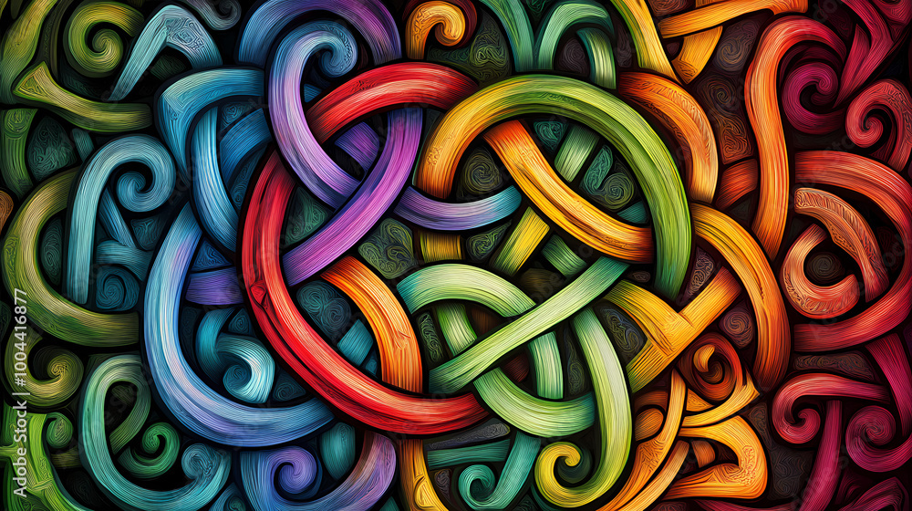 Intricate celtic knotwork design with interlocking patterns in vibrant ...