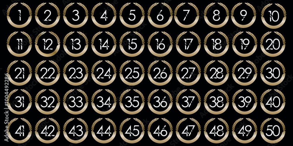 Numbers, 1 to 50 black light gold circular leaf premium logo icon Stock ...