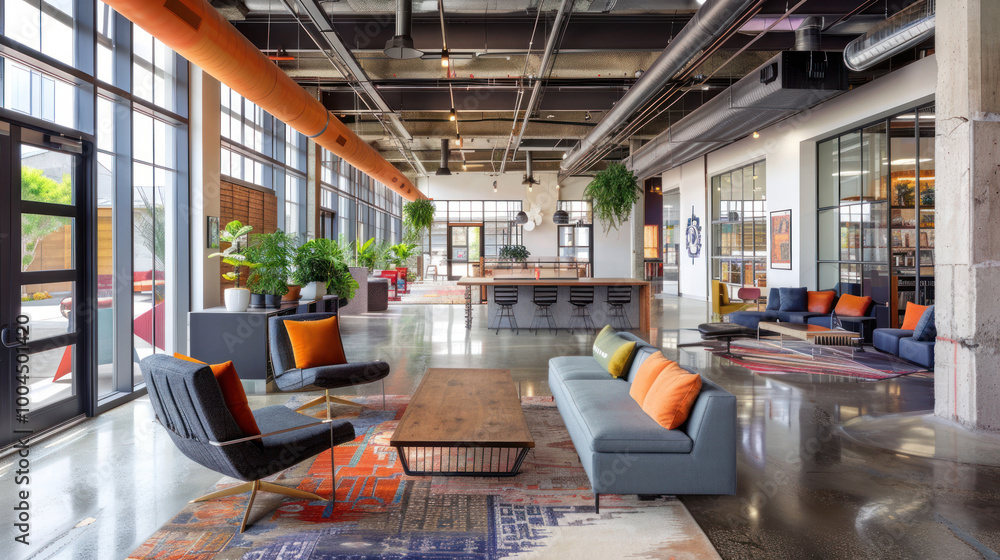 A hybrid workplace featuring both remote work technology and ...