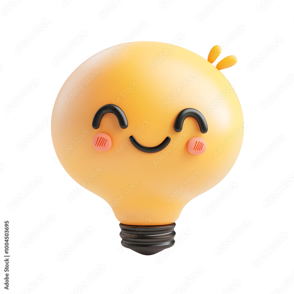 Cute Smiling Light Bulb Emoji 3D Render.on transparent, white ...