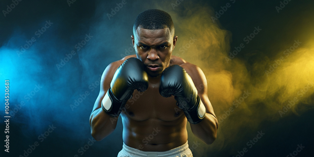 Athletic Boxing Boxer looking Intense, Impact Sport Fighter Fighting in ...