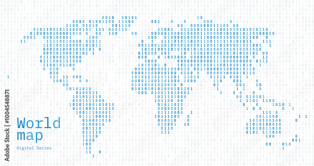 White World Map Shown in Binary Code Pattern. Green Matrix numbers ...