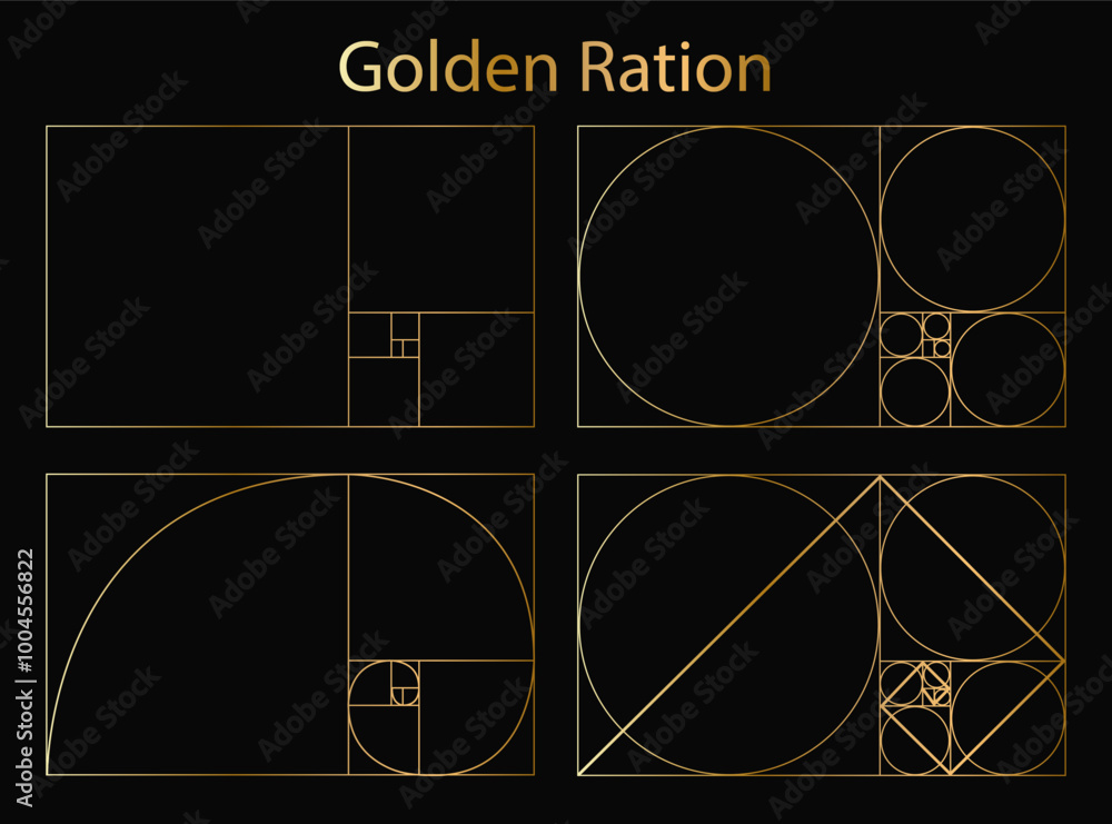 Golden Ratio Fibonacci set. A spiral for harmony, composition, logos ...
