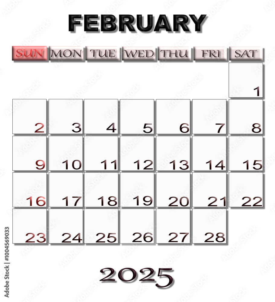 February 2025 calendar on transparent background PNG Stock Illustration ...