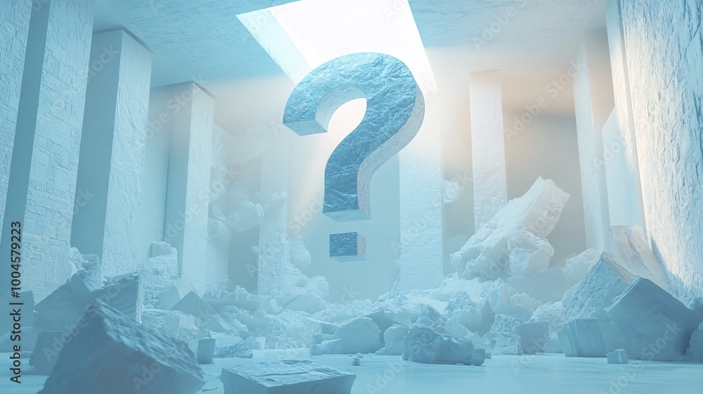 Mysterious Ice Room with Large Question Mark and Floating Ice Blocks in ...