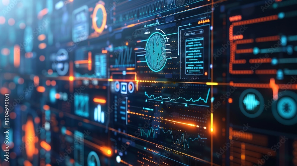 High-tech healthcare dashboard displaying glowing lines of code and ...