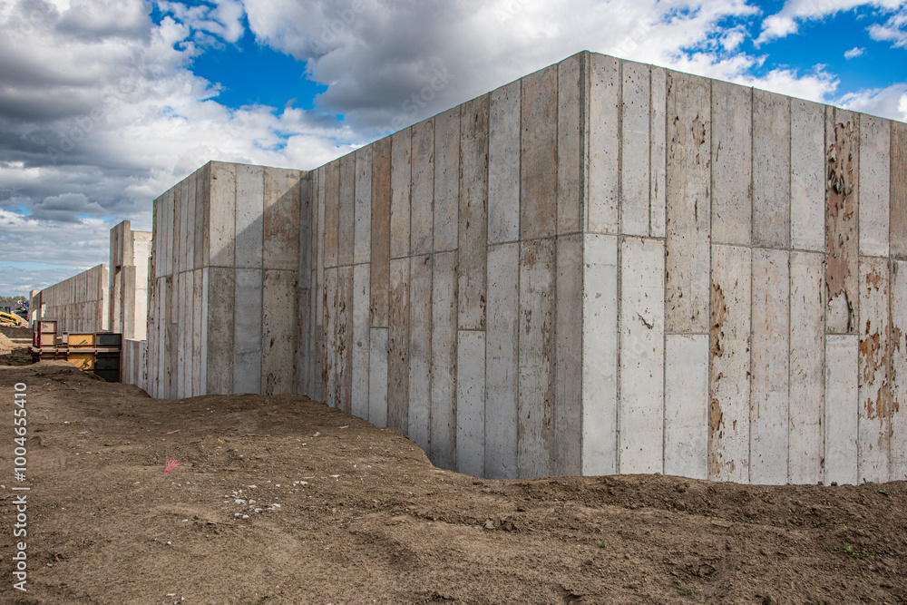 Concrete first floor wall on top of footings make the beginning of four ...