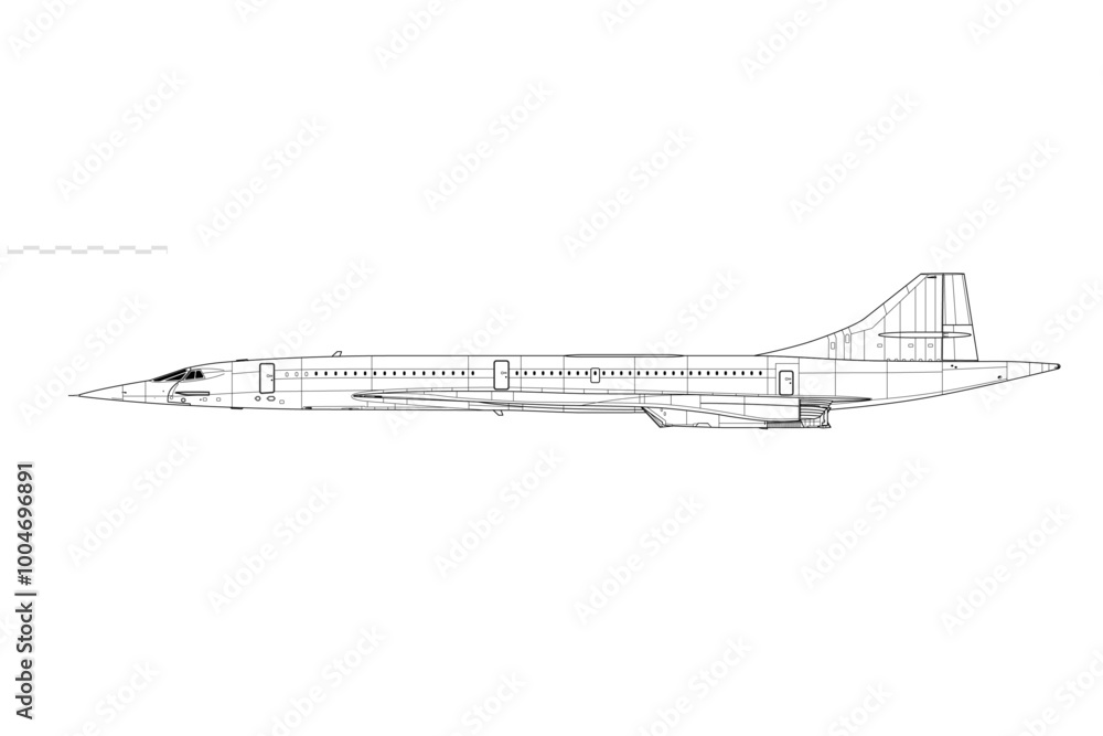 BAC Sud Aviation Concorde. Vector drawing of supersonic airliner. Side ...