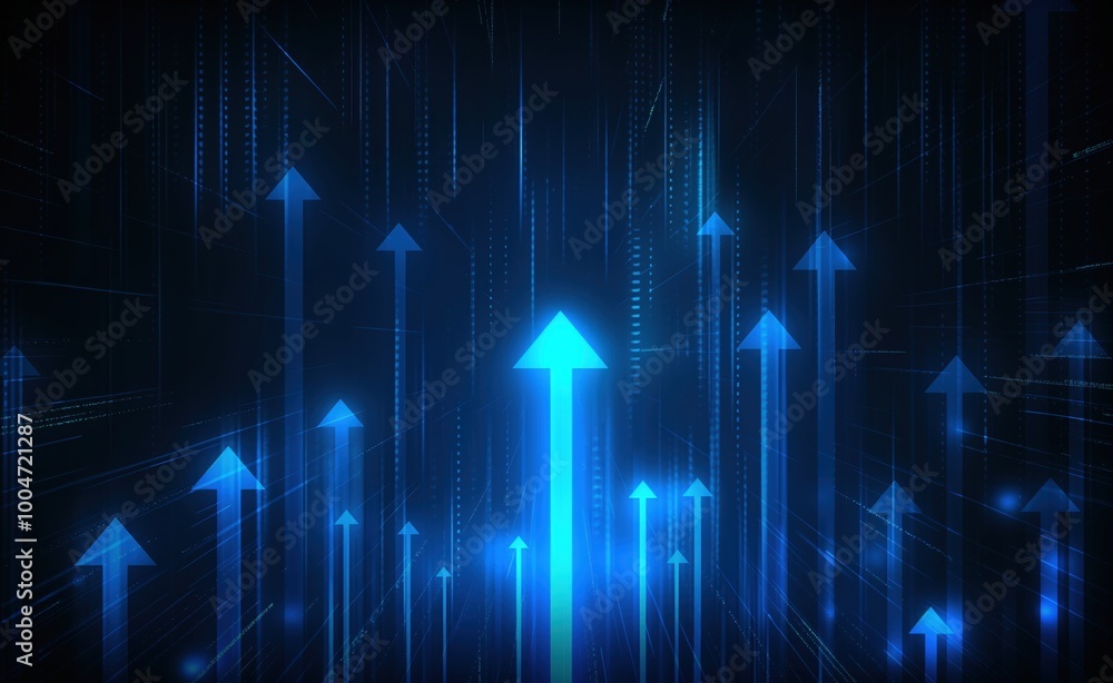 Blue background with many arrows pointing upwards. The arrows are all ...