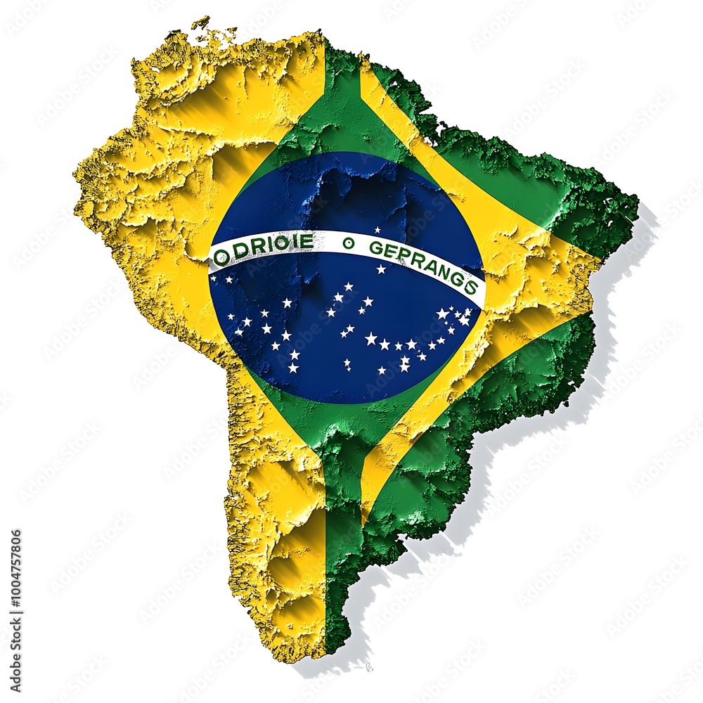 colorful map of brazil with national flag Stock Illustration | Adobe Stock