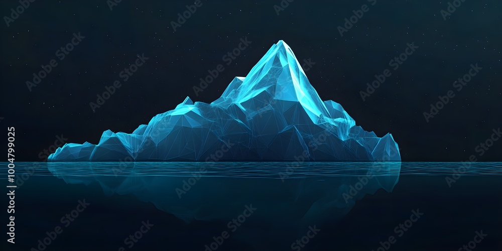 Abstract digital iceberg. Water surface on a dark night background. Ice ...