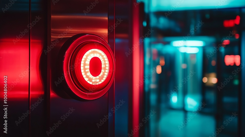 Elevator display light on the first floor, illuminated in red and ...