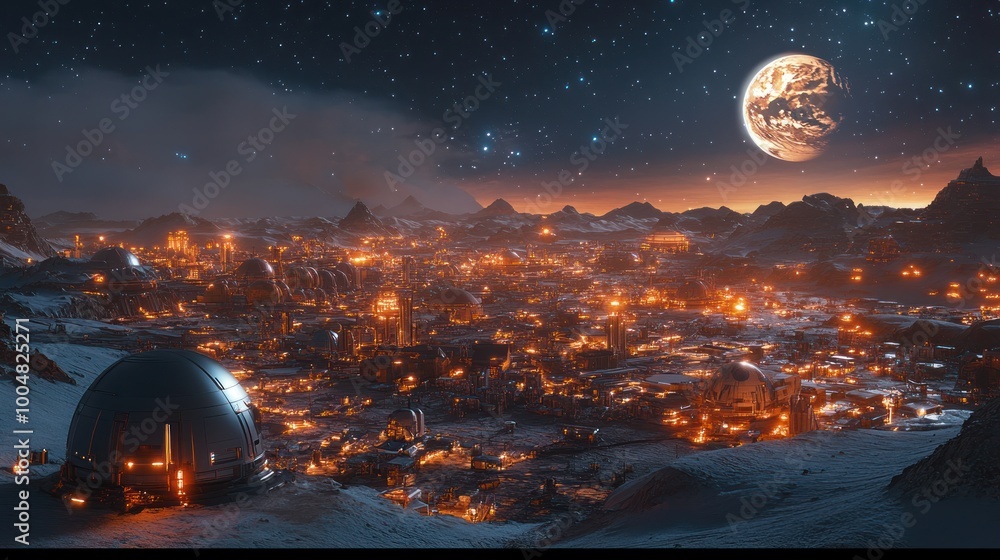 Photo Stock Colonization of Mars: people and robots are building the ...
