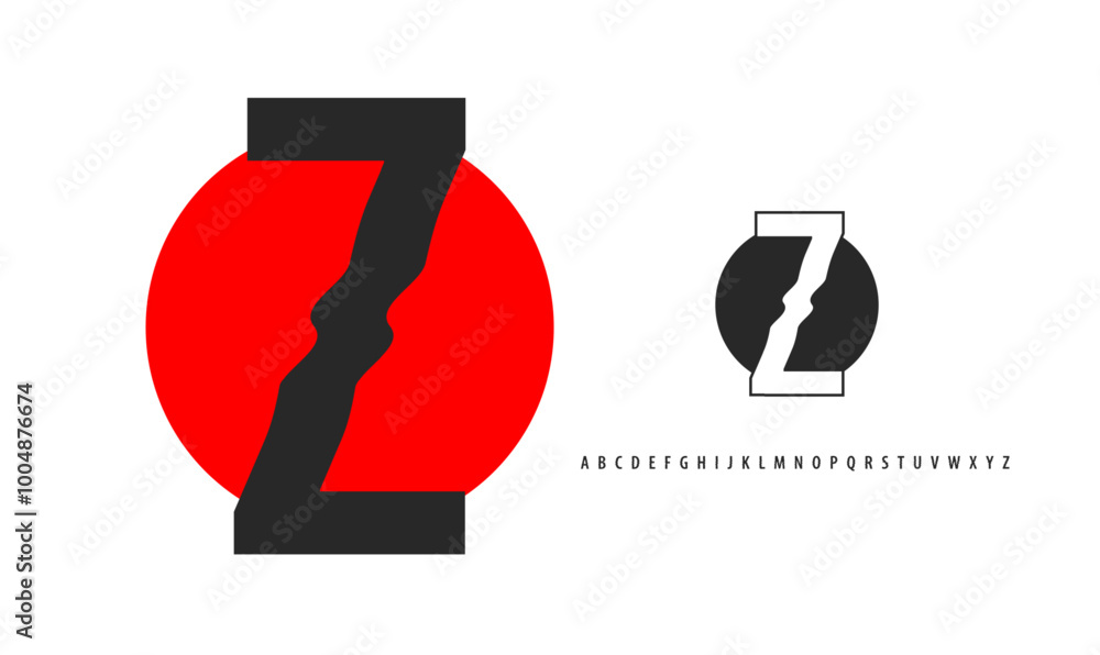 Letter Z silhouette on red sun, twisting alphabet. Japanese logo for ...