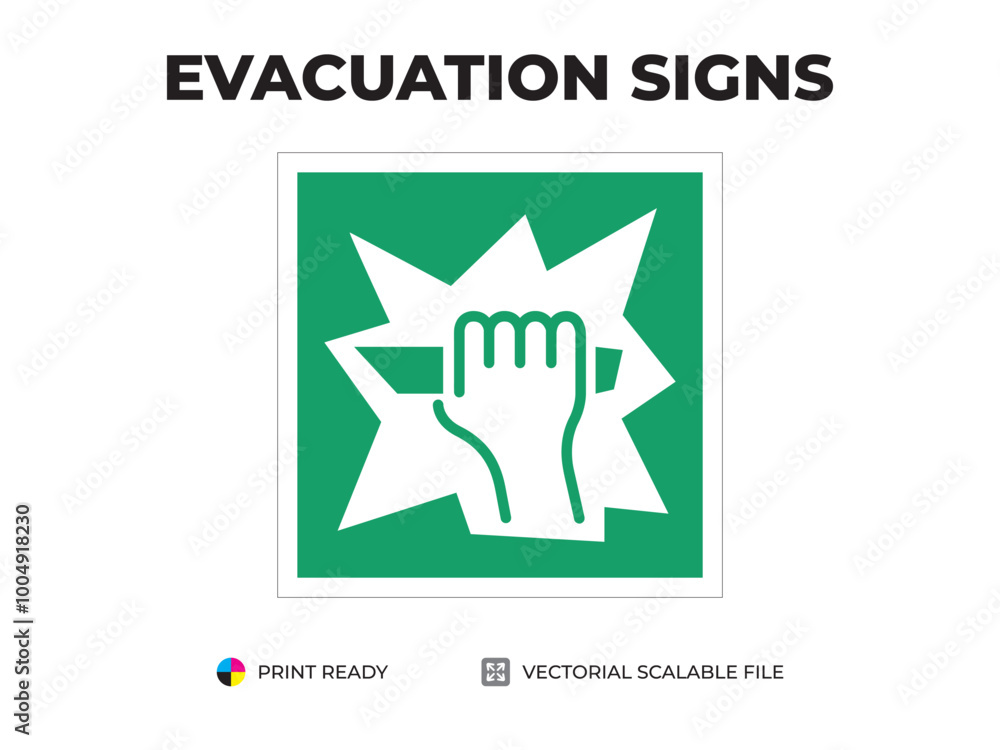 Emergency exit sign. Break the glass sign. Universal symbol for safe ...