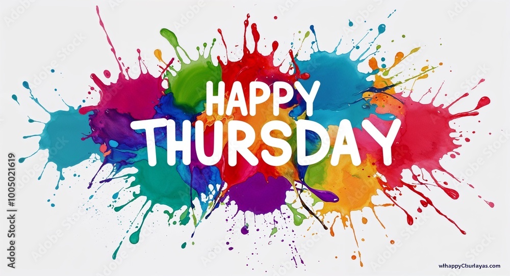 happy Thursday word lettering on colorful paint watercolor splash on ...