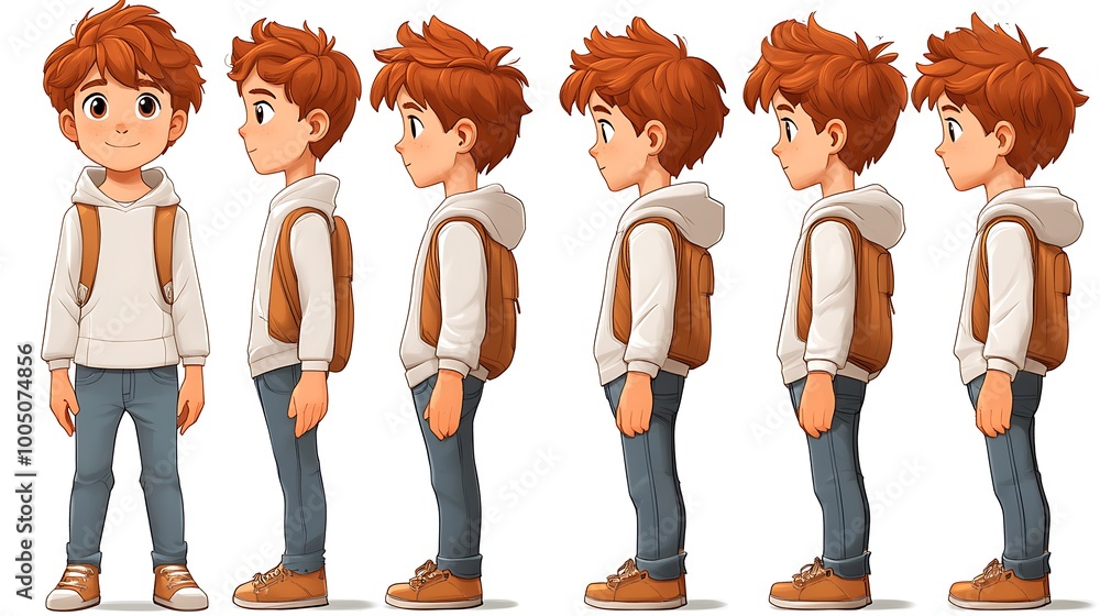Cartoon Boy Character Sprite Sheet, Front, Side, and Back Views Stock ...