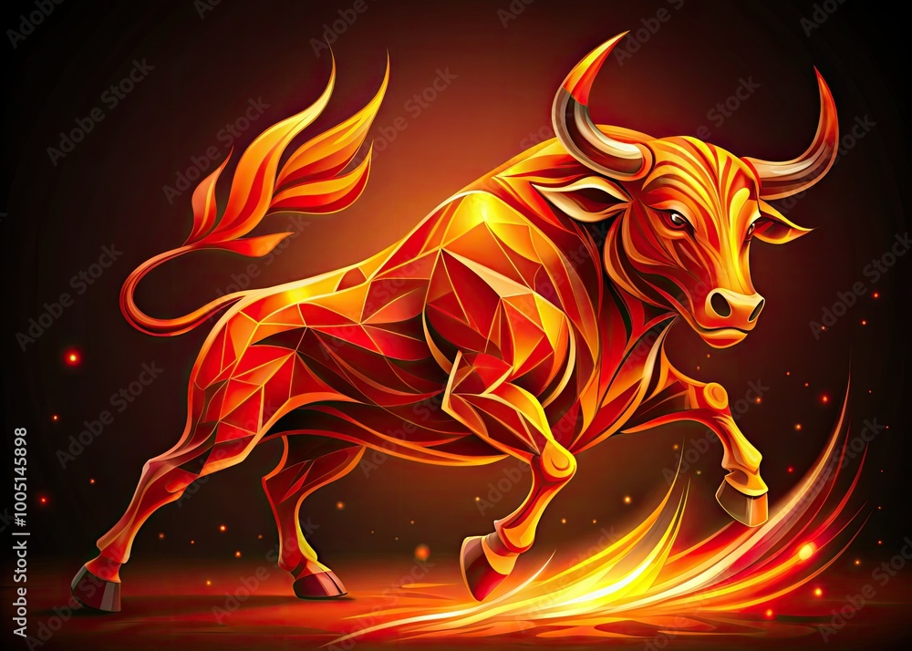 Vibrant, dynamic bull silhouette formed from swirling, abstract shapes ...