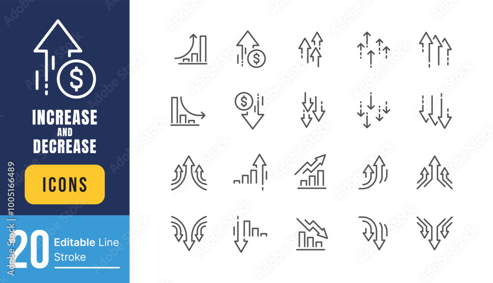 Set of Increase and Decrease Related Vector Line Icons. Contains such Icons as Finance Chart ...