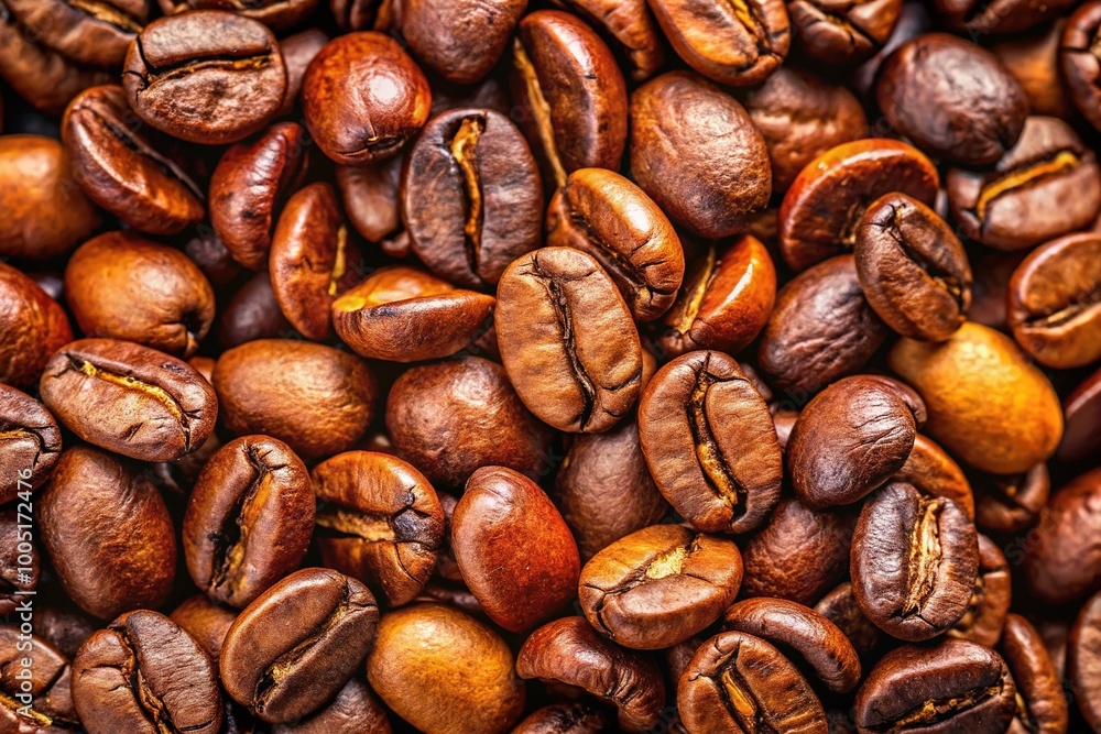 Freshly roasted coffee beans showcased against a white backdrop, ideal ...