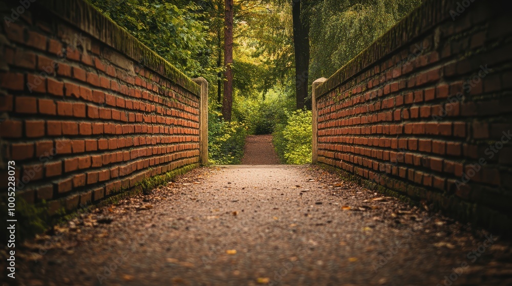 Brick Pathway Leading Through Forest - Perspective of an Old Brick ...