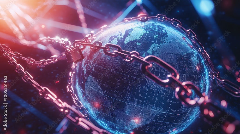 Global Network Security Concept - Earth Globe Wrapped in Chains and ...