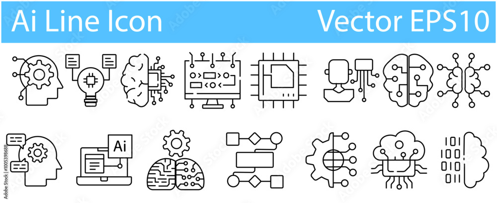 AI editable stroke icons.AI icons line design. Deep learning ...