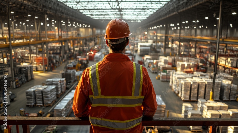 warehouse supervisor overseeing operations on a mezzanine level ...