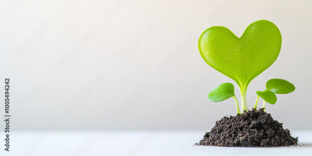 heart shaped sprout emerging from soil symbolizes growth and new ...