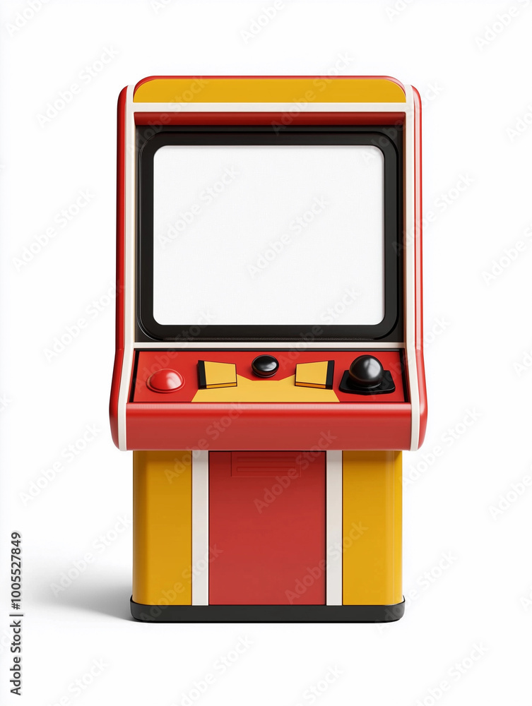 Stripe retro arcade gaming machine blank mockup template red yellow ...
