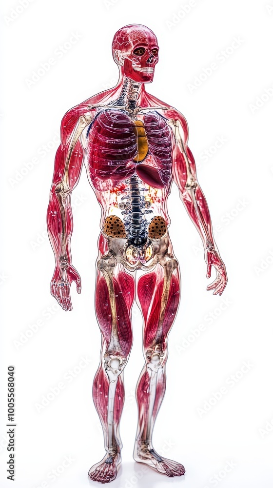 Present a realistic image of human body anatomy, featuring a lifelike ...