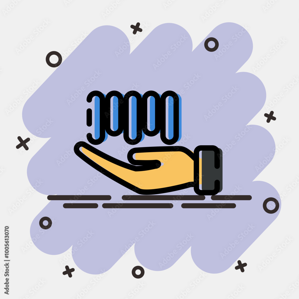 Icon barcode on hand. Barcode and qr code elements. Icons in comic ...