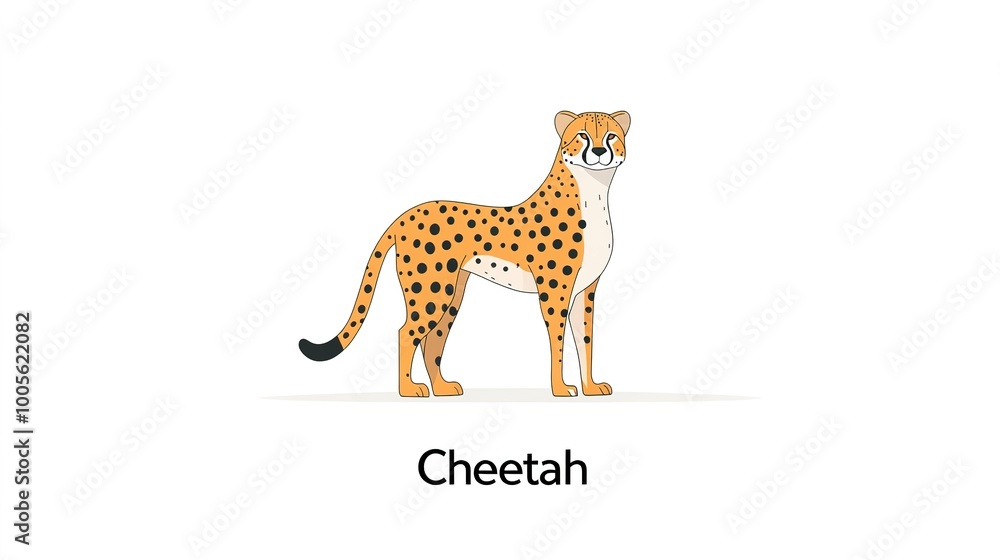 Clean and Simple Flashcard Featuring a Realistic Cheetah Centered on a ...