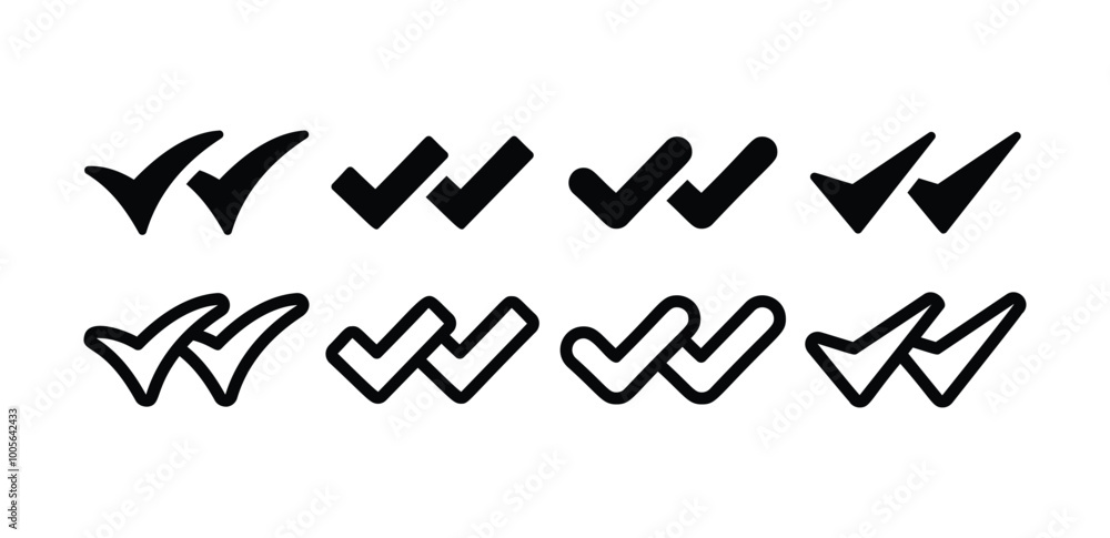 set of double check icon symbol sign vector design black white color ...
