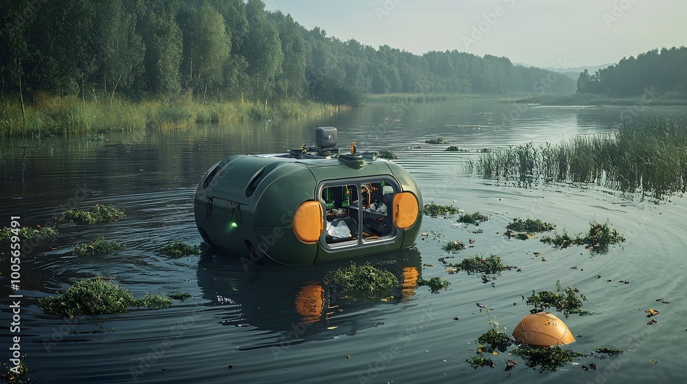 Automated River Trash Collector Gliding on Water Surface to Scoop ...
