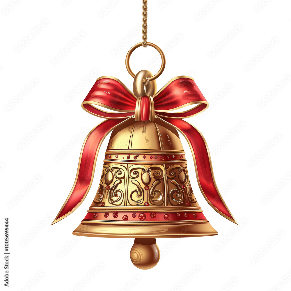 Festive Christmas Bell with Bow Clipart Design Isolate on a White ...