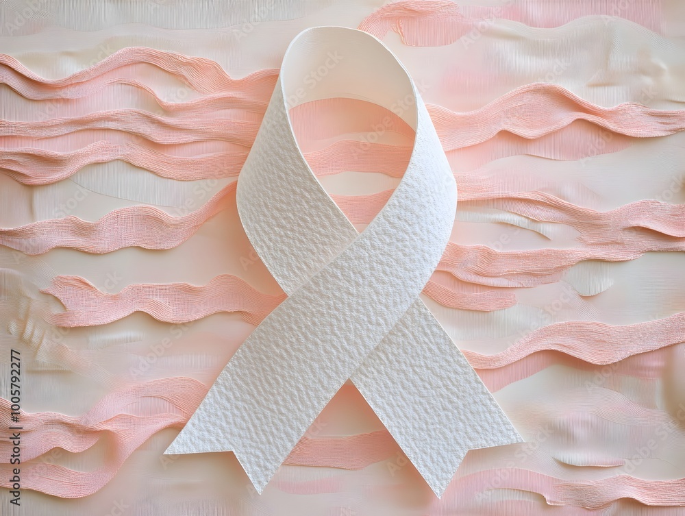 Delicate ribbon shaped cutout reveals a soft textured pastel background ...
