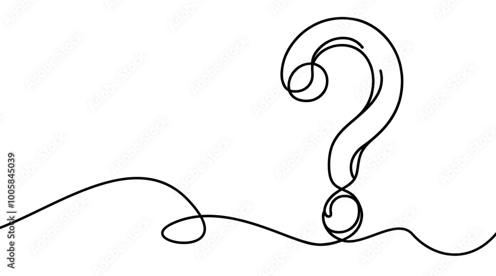 Continuous linear drawing of question mark. One line drawing background ...