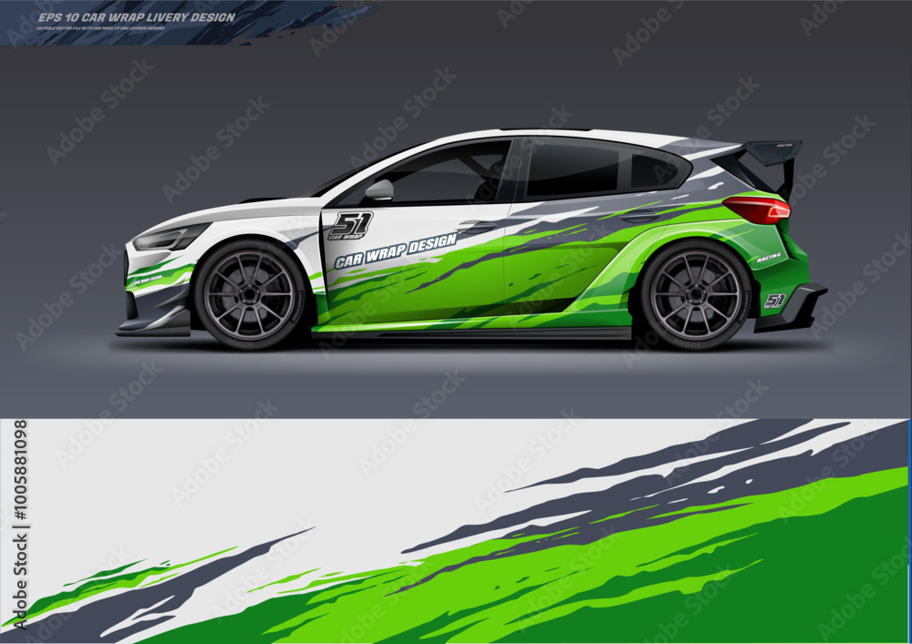 Sporty Racing Car wrap green livery design. grunge racing concept ...