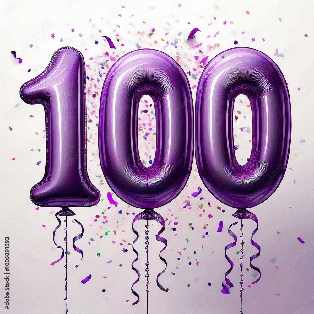 Purple birthday / anniversary balloon, number 100, white background ...