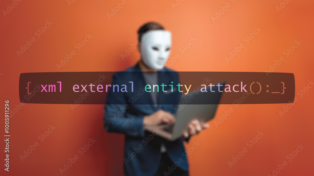 Cybersecurity concept xml external entity attack on foreground screen ...