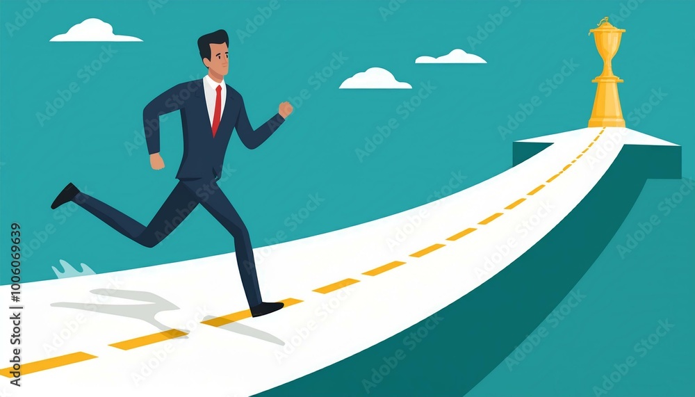 Businessman Running on Milestone Roadmap - Project Timeline Steps to ...