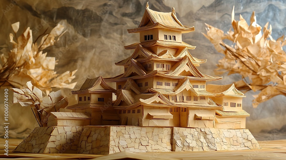 Papercraft Model of a Japanese Castle. Stock Illustration | Adobe Stock