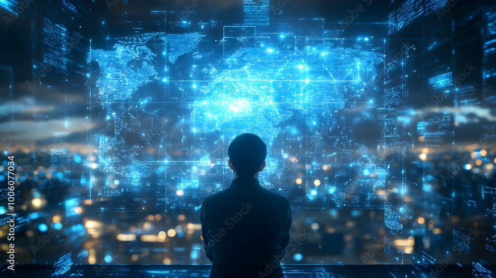 Global Network - Connected World Map with Data Visualization Stock ...