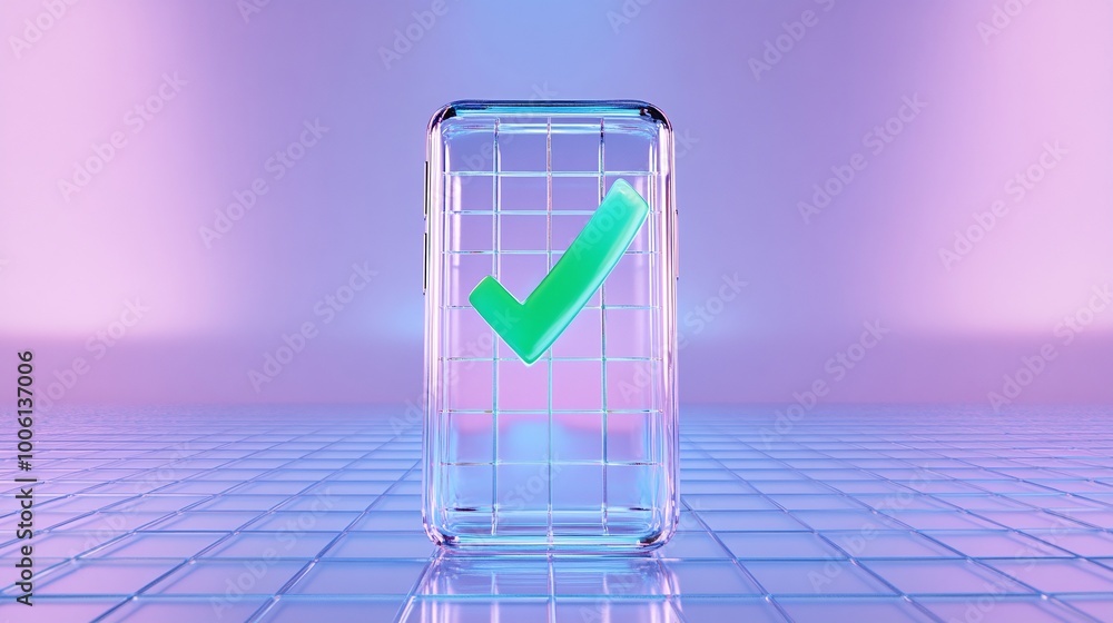 Stylish digital phone with a check mark, representing validation and ...