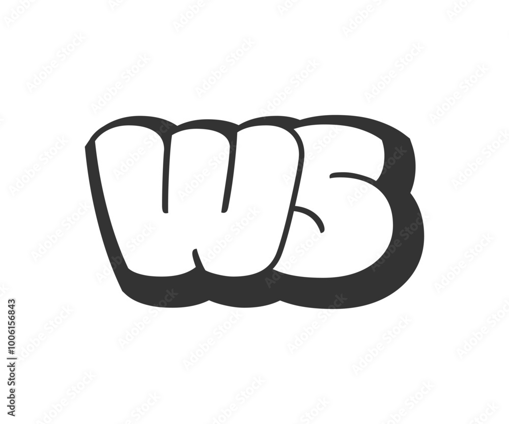 WS logo, bubble comic lettering, rounded in graffiti style black and ...