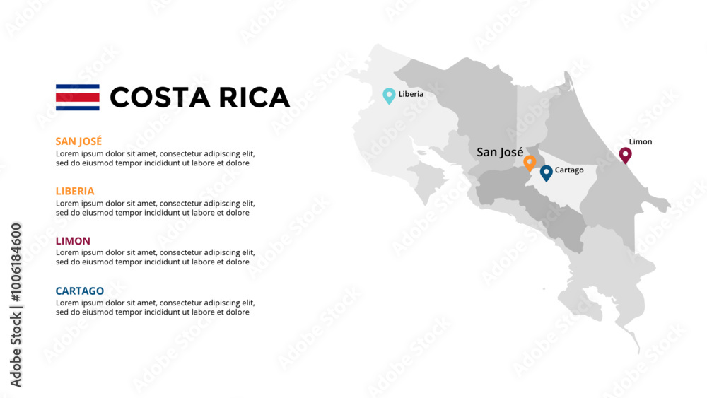 Costa Rica map Infographic, maps for countries elements design for ...