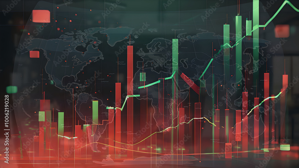Stock chart, world map, global economic stock chart, business geography ...