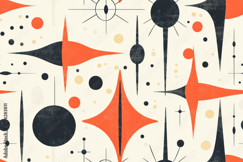 Mid century modern seamless pattern. 1950s vintage style atomic ...